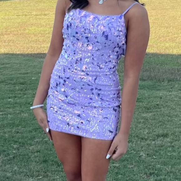 Dresses | Purple Sequins Dress With Lace Up Back Wore 1 Time For Homecoming Dance | Poshmark